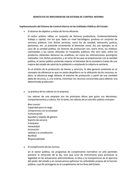 Beneficios De Implementar Un Sistema De Control Interno Pdf