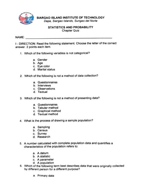 Chapter Quiz Pdf Sampling Statistics Statistics