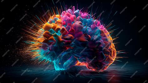 Premium Photo Brain Imagination Concept Exploding Of Colorful Neon Crystal Pieces In Shape Of