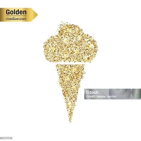 골드 반짝이 아이스크림 배경에 고립의 벡터 아이콘입니다 예술 창작 개념 그림 웹 노을 빛 색종이 밝은 장식 스파클 반짝이 추상 블 링 쉬머 먼지 호 일 귀여운에 대한 스톡