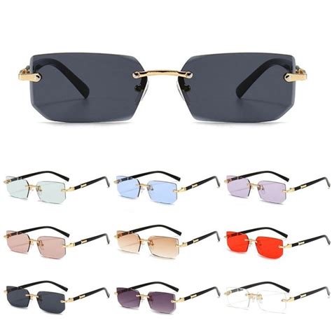 Trendy Rimless Sunglasses For Men Women Fashion Frameless Rectangle Sun