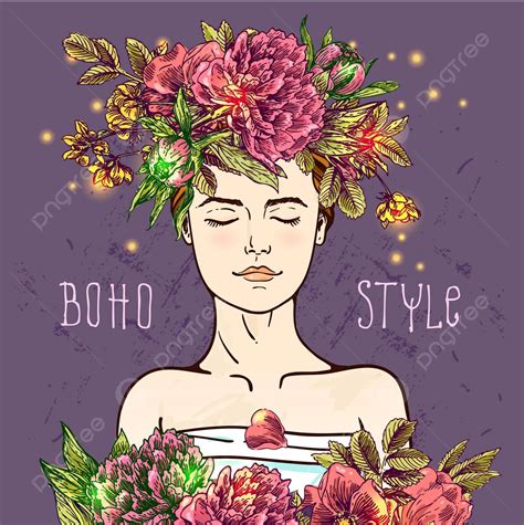 Hand Drawn Boho Girl Background Elements Art Vector Background