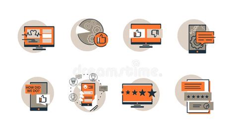 Vector Set Of Seo Targeting Performance Monitoring Icons Search And Review Analysis Results
