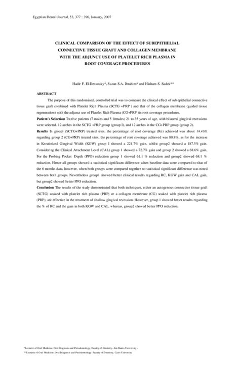 Pdf Clinical Comparison Of The Effect Of Subepithelial Connective Tissue Graft And Collagen