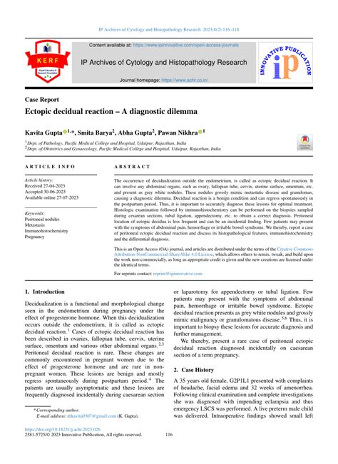 Pdf Ectopic Decidual Reaction A Diagnostic Dilemma