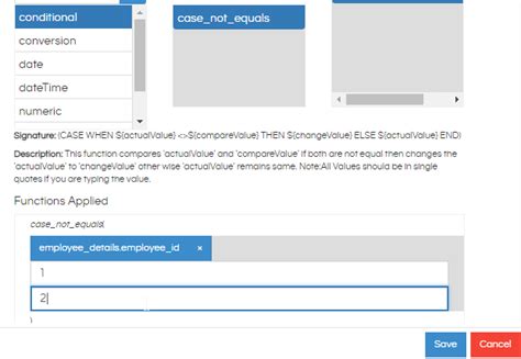 Casenotequals Database Function Usage In Helical Insight