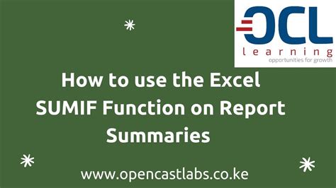 How To Use The Excel Sumif Function For Report Summaries Youtube
