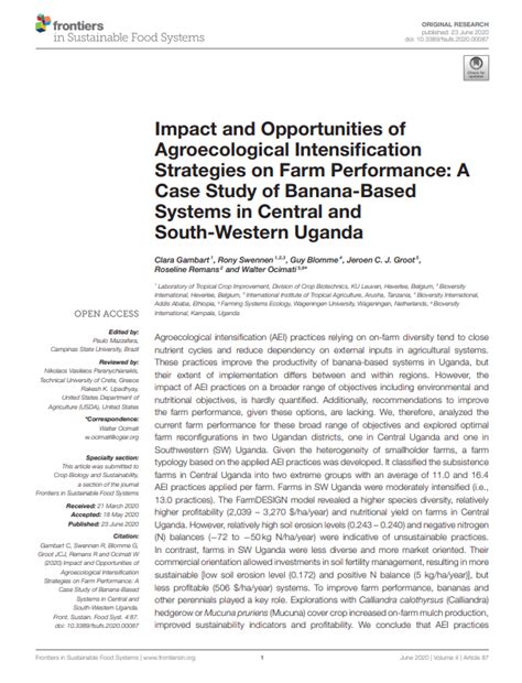 Impact And Opportunities Of Agroecological Intensification Strategies
