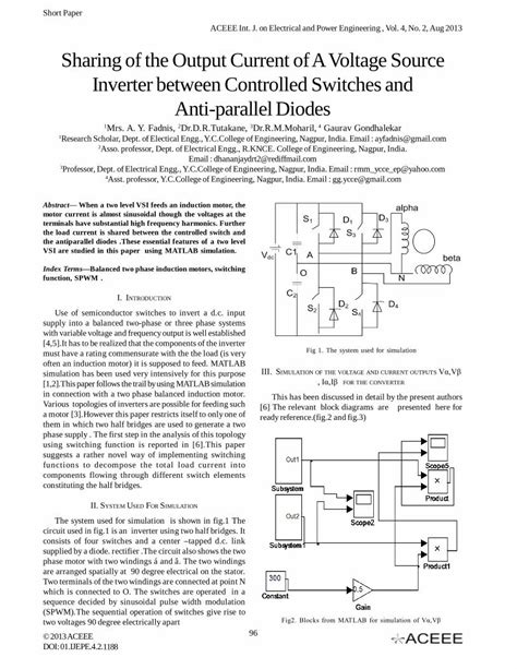 Pdf Sharing Of The Output Current Of A Voltage Source Inverter Between Controlled Switches And