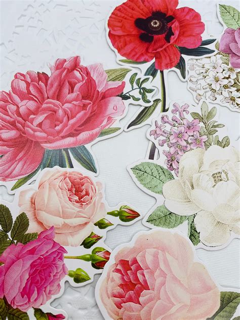 Set Of 8 Flower Stickers Scrapbook Ephemera Junk Journal Etsy Uk