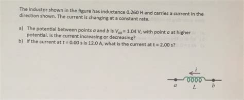 Solved The Inductor Shown In The Figure Has Inductance 0 260