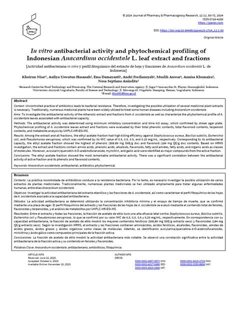 In Vitro Antibacterial Activity And Phytochemical Profiling Of Indonesian Anacardium Occidentale