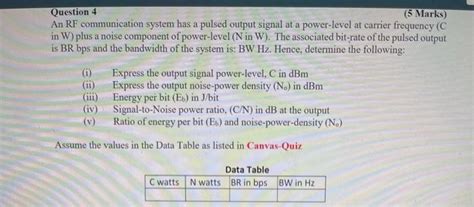 Solved Question 4 5 Marks An Rf Communication System Has A