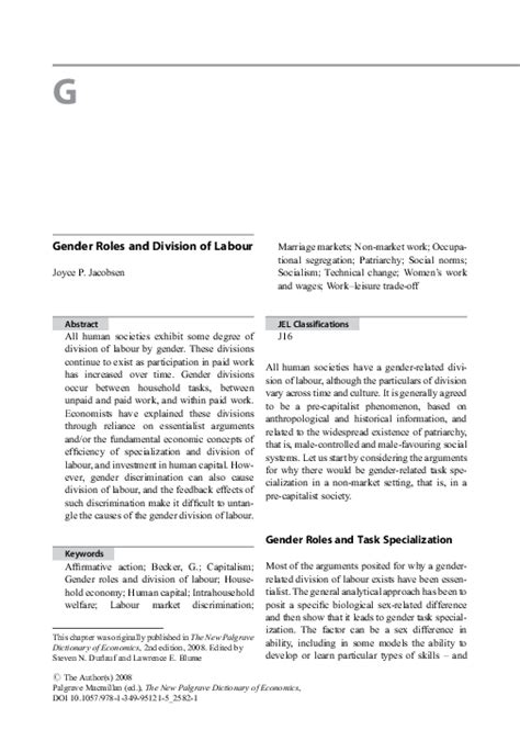 Pdf Gender Roles And Division Of Labour
