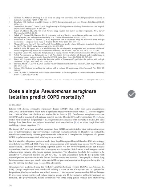Pdf Does A Single Pseudomonas Aeruginosa Isolation Predict Copd Mortality