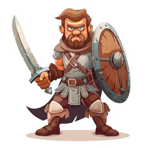 Heroic Cartoon Warrior With Sword And Shield Brave Knight Weaponry