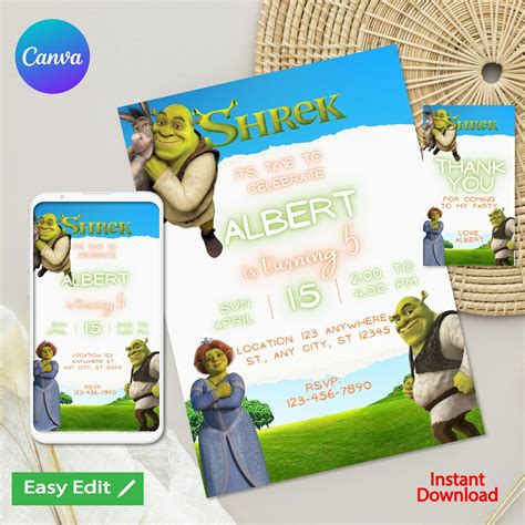 Shrek Birthday Invitation Shrek Digital Mobile Birthday Invitation