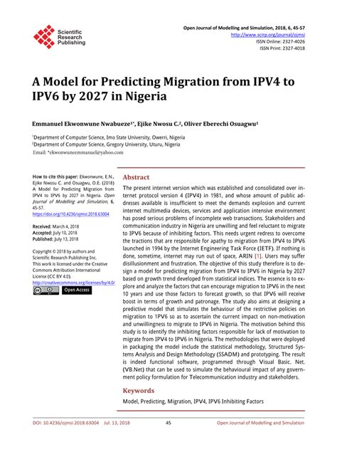 Pdf A Model For Predicting Migration From Ipv4 To Ipv6 By 2027 In Nigeria