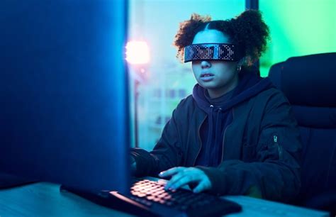 Premium Photo Computer Hacker Cyberpunk And Neon Girl Hacking