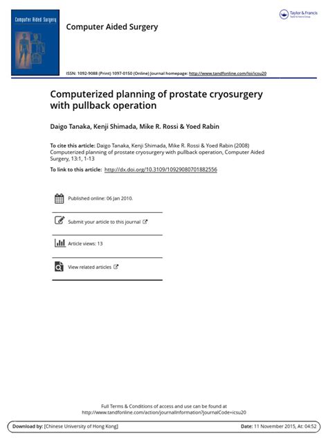 Computerized Planning Of Prostate Cryosurgery With Pullback Operation Computer Aided Surgery