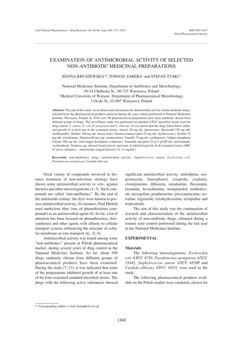 Pdf Examination Of Antimicrobial Activity Of Selected Non Antibiotic