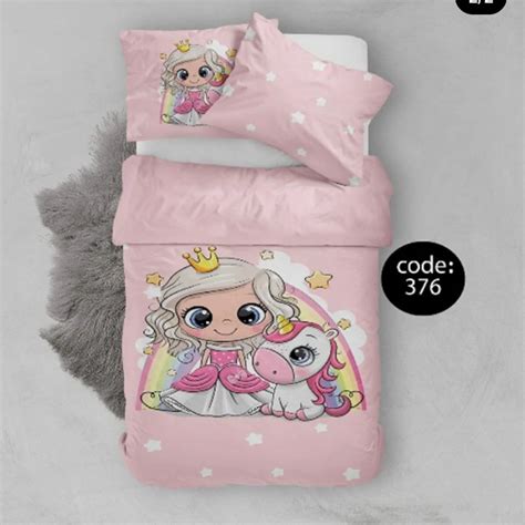 خرید و قیمت ست اتاق کودک طرح دختر رنگین کمونی و تک شاخ روتختی یک نفره