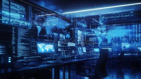 Advanced Control Room Equipped With Cuttingedge Tech For Data Monitoring And Analysis Stock