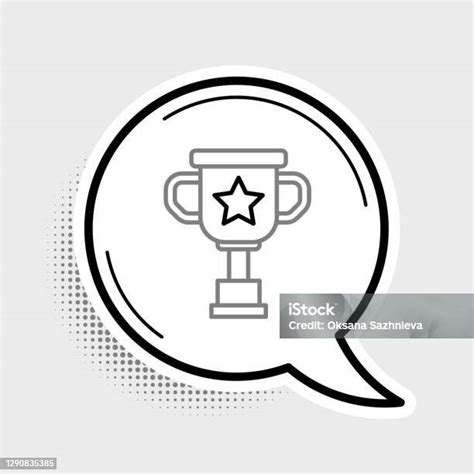회색 배경에 격리 된 라인 어워드 컵 아이콘 우승자 트로피 기호 챔피언십 또는 경쟁 트로피 스포츠 성취 기호 다채로운 개요 개념
