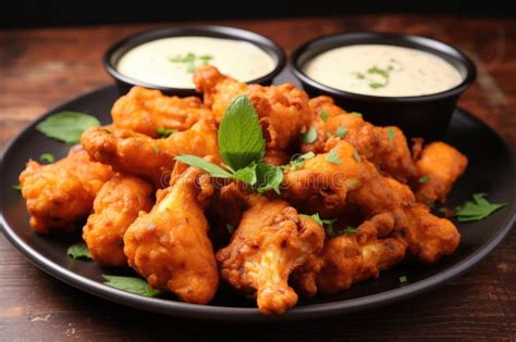 Cauliflower Buffalo Wings With Dipping Sauce Stock Illustration