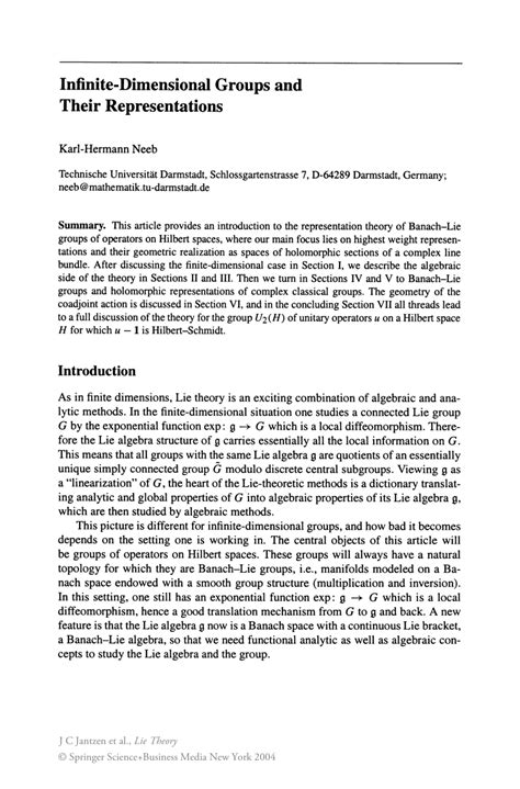 Pdf Infinite Dimensional Groups And Their Representations