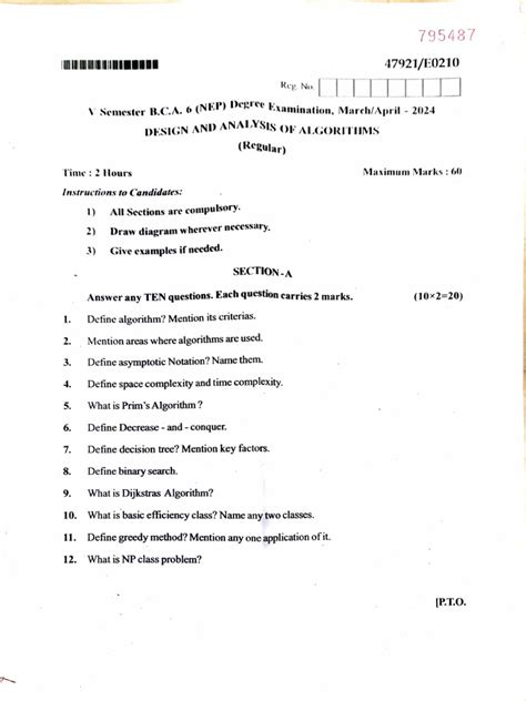 5th Sem March April 2024 Design And Analysis Of Algorithms Pdf Computational Complexity