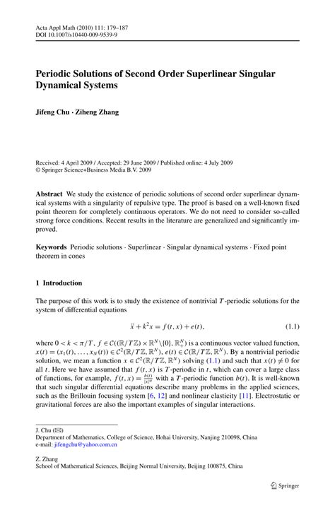 Pdf Periodic Solutions Of Second Order Superlinear Singular Dynamical Systems