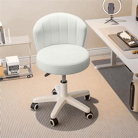 Small Desk Chair Round Rolling Chair With Back Pu Leather Height