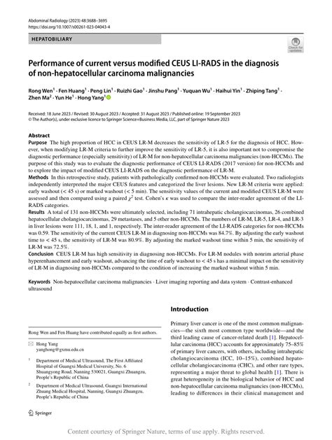 Performance Of Current Versus Modified Ceus Li Rads In The Diagnosis Of Non Hepatocellular