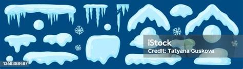 눈 모자 힙 고드름 눈덩이 눈의 벡터 세트 계절 요소 겨울 장식 눈 질감 눈의 지붕 흰색 배경에 격리된 벡터 그림 얼음에 대한 스톡 벡터 아트 및 기타 이미지 Istock