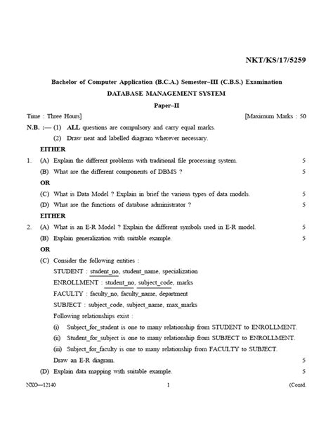 Bca 3 Sem Database Management System Summer 2017 Pdf Databases