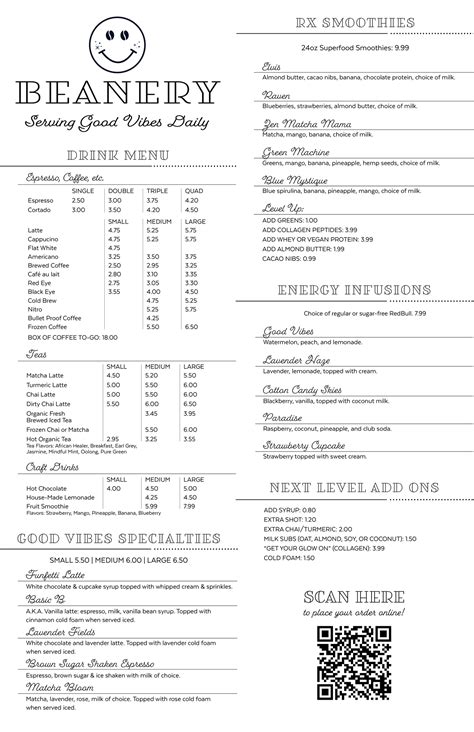 Our Menus — The Beanery