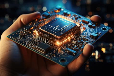 Premium Ai Image A Robotic Hand Holding A Glowing Blue Circuit Board