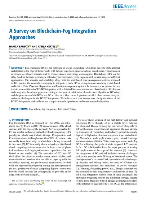 PDF A Survey On Blockchain Fog Integration Approaches