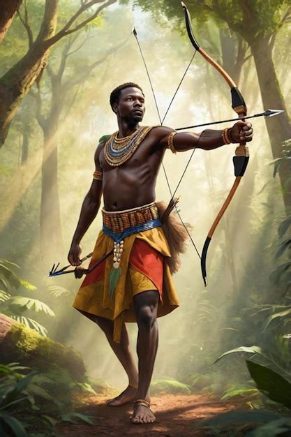 Premium Photo Painting Of A Man With A Bow And Arrow In A Forest