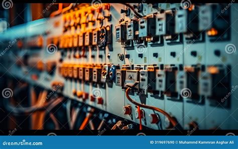 Voltage Switchboard With Circuit Breakers Electrical Background Stock