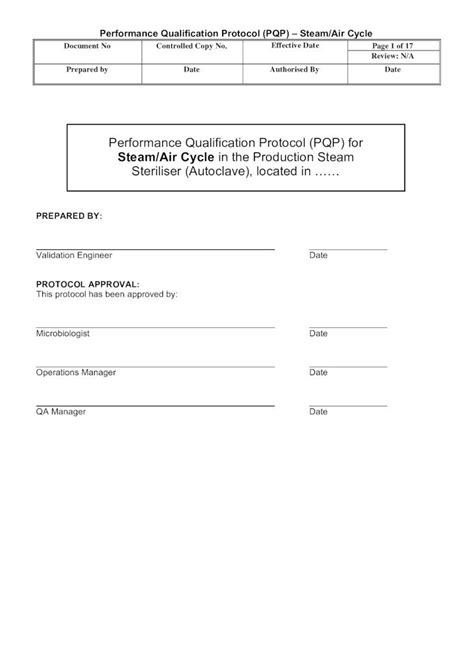 Pdf Performance Qualification Protocol Pqp For Steamair · Pdf
