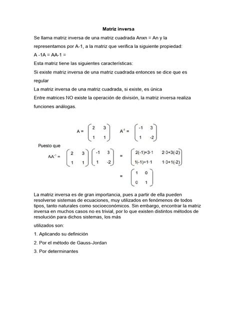 Matriz Inversa Pdf Matriz Matemáticas Determinante