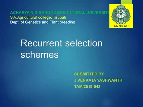 Recurrent Selection Schemes Pptx