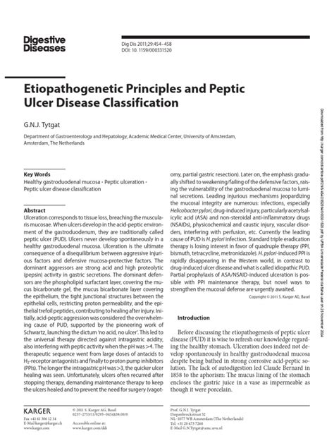 Etiopathogenetic Principles And Peptic Ulcer Disease Classification Pdf Medical Specialties