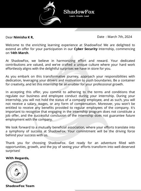 Nimisha K R On Linkedin Internship Shadowfox Professionaldevelopment