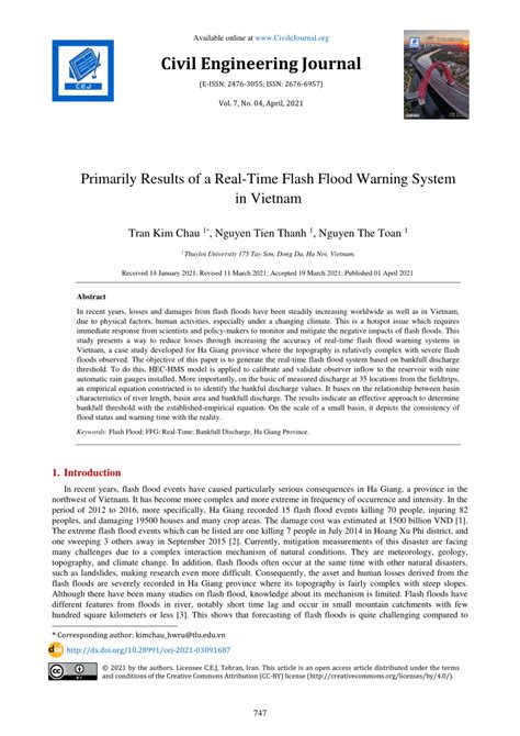 Pdf Primarily Results Of A Real Time Flash Flood Warning System In Vietnam