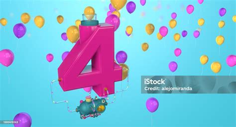 4번은 노란색 빨간색 보라색 풍선으로 파란색 배경에 풍선을 배출하는 유리 파이프로 압축기와 연결된 공기에 떠 있습니다 3d 일러스트레이션 0명에 대한 스톡 사진 및 기타