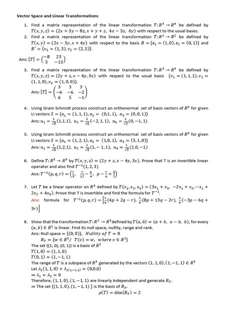 Practice Questions Linear Algebra Pdf Basis Linear Algebra