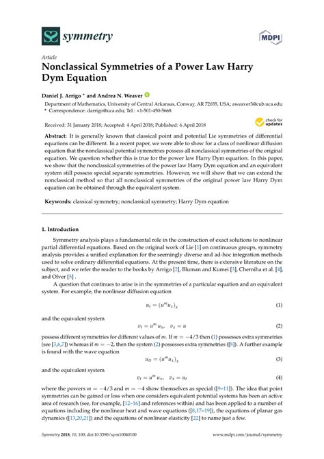 Pdf Nonclassical Symmetries Of A Power Law Harry Dym Equation